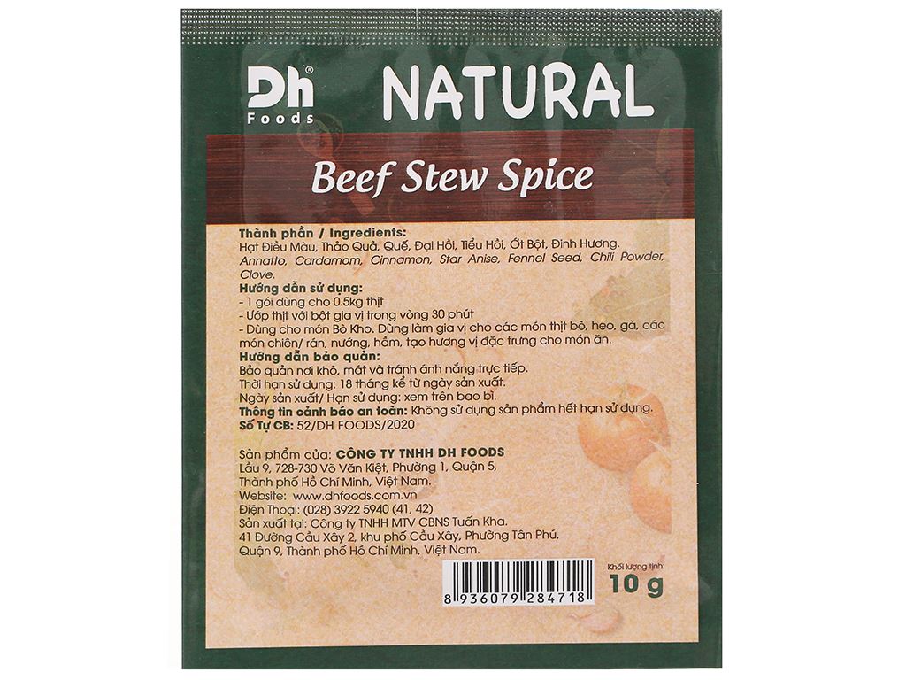 Gia vị nấu bò kho - DH FOOD - 10g - STEWED BEEF POWDER – Foody NZ ...